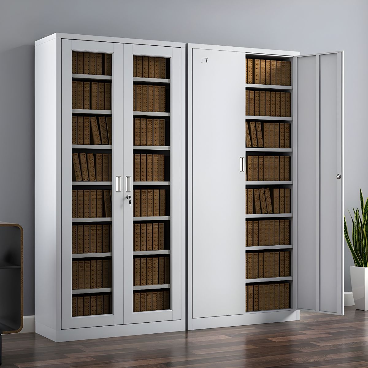 2-Door metallic full glass office cabinet - Tamco | Cabinets